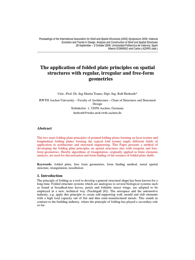 The Application of Folded Plate Principles On Spatial Structures With ...