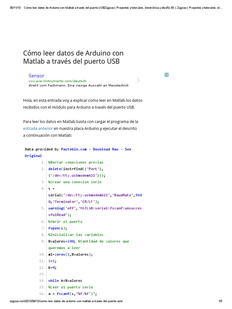Cómo Leer Datos de Arduino Con Matlab A Través Del Puerto USB | PDF ...