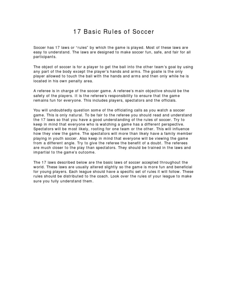 17 Rules of Soccer Soccer | PDF | Association Football | Referee