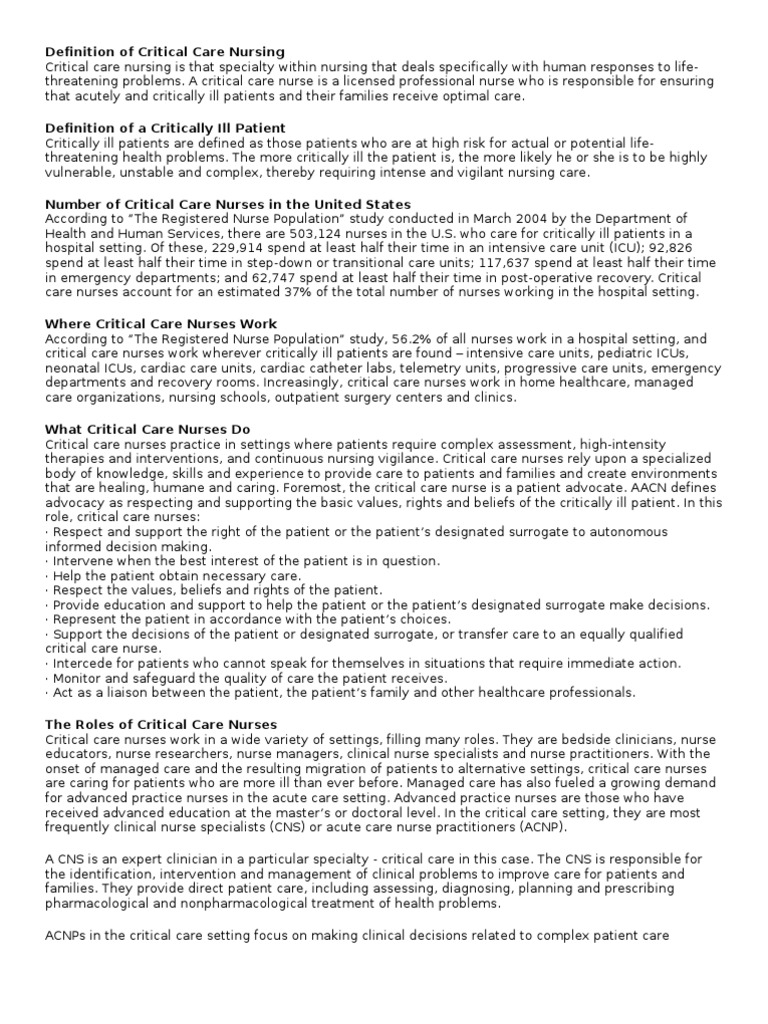 Critical Care Nursing | PDF | Intensive Care Medicine | Nursing