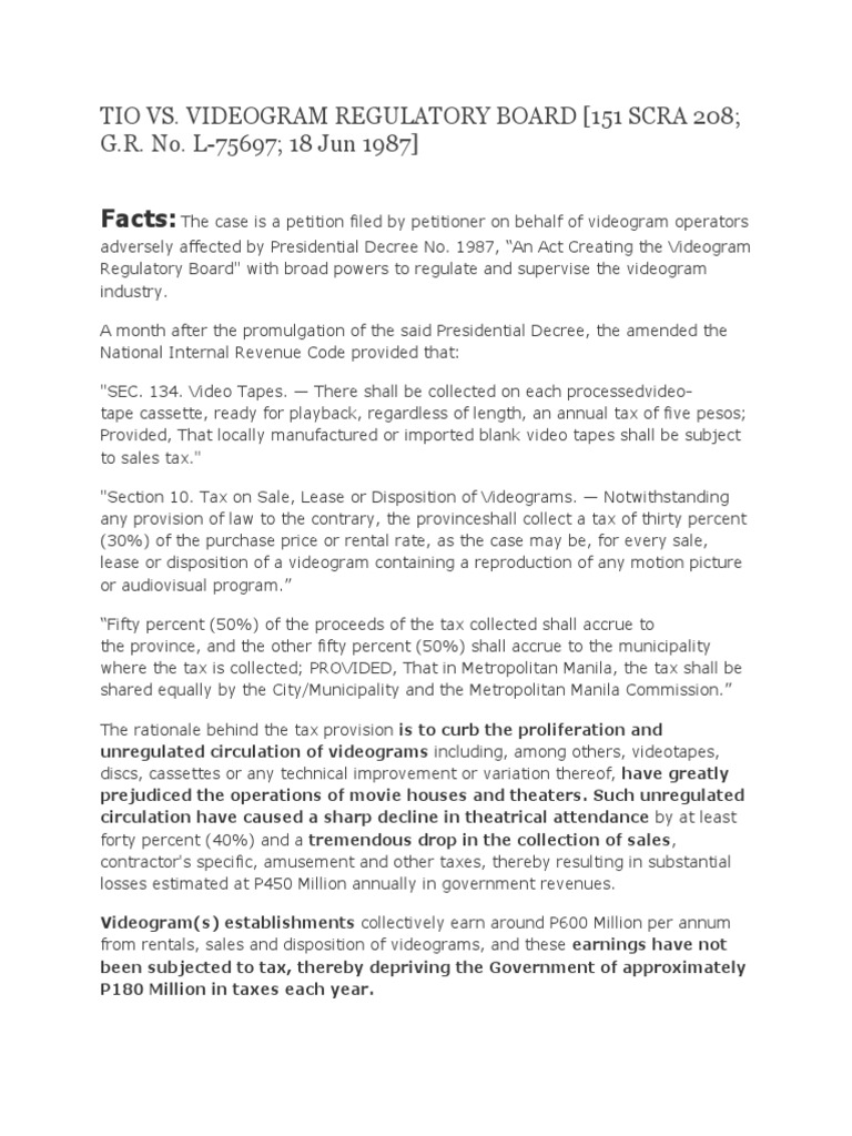 Tio Vs VRB Digest | PDF | Taxes | Public Law
