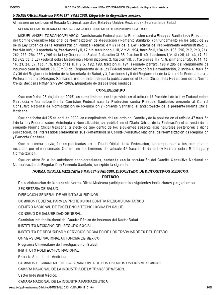 NORMA Oficial Mexicana NOM-137-SSA1-2008, Etiquetado de dispositivos médicos | Bienestar ...