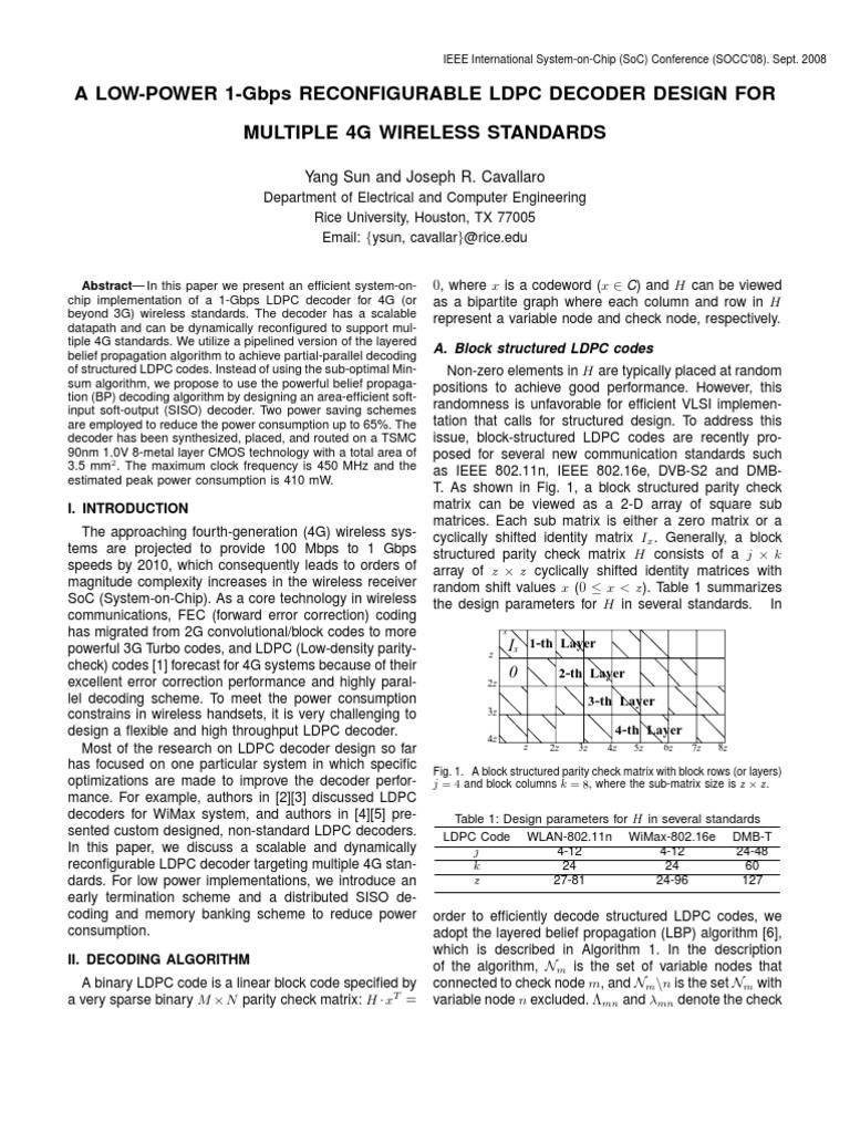 A Low-Power 1-Gbps Reconfigurable LDPC Decoder Design For Multiple 4G ...