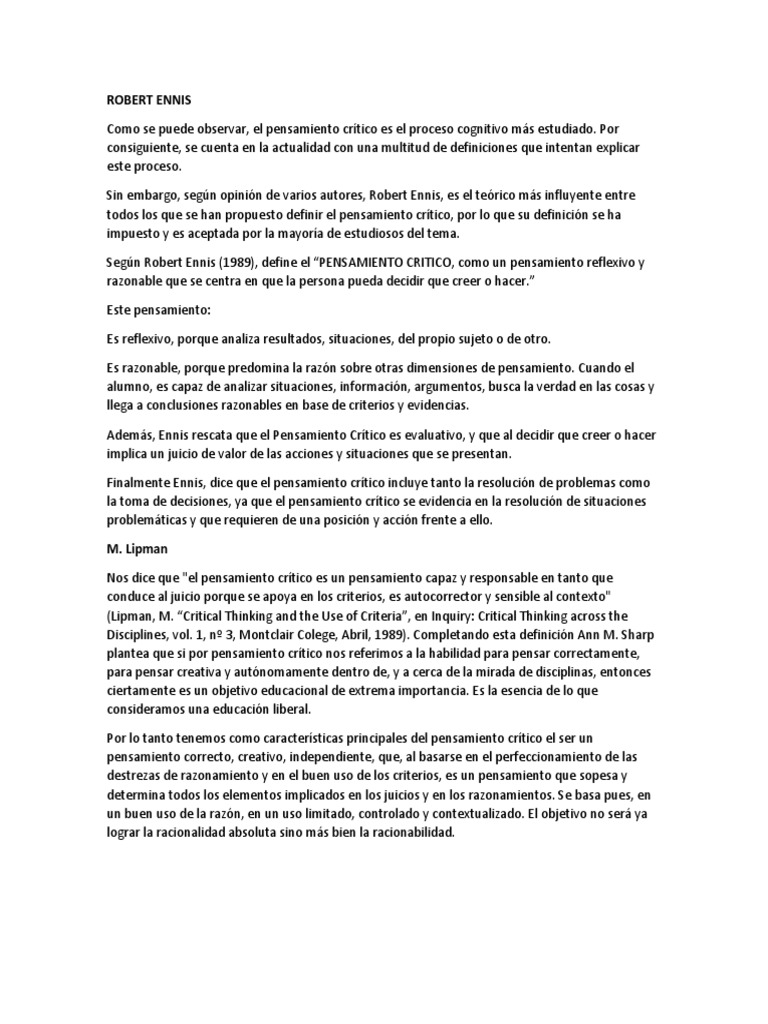 Robert Ennis | PDF | Pensamiento crítico | Epistemología