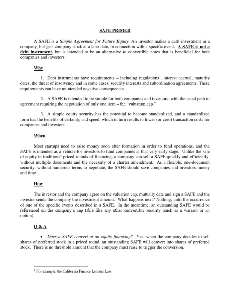 SAFE Primer | PDF | Preferred Stock | Stocks