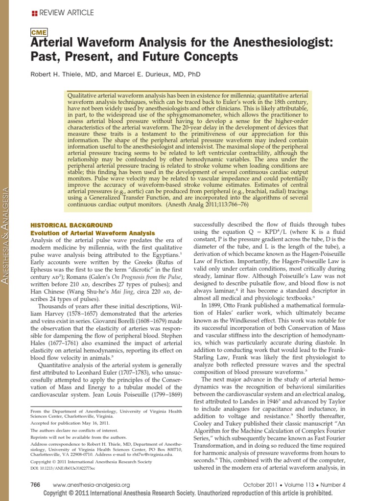 Arterial Waveform Analysis For The Anesthesiologist | PDF | Blood ...