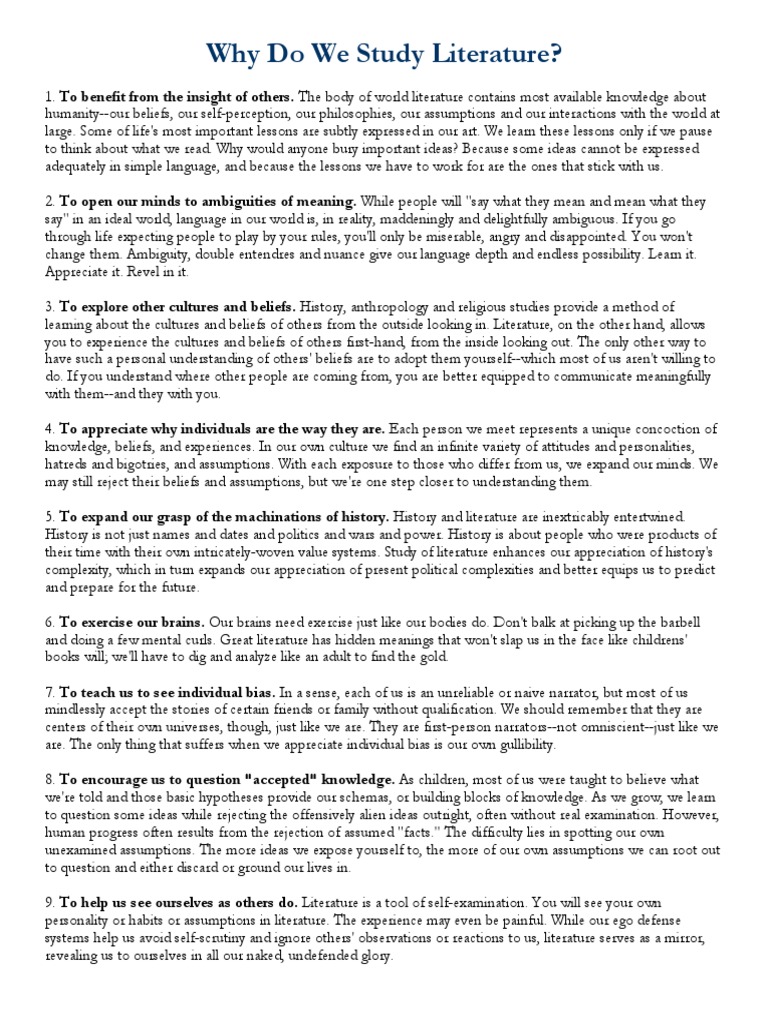 Why Do We Study Literature | Download Free PDF | Bias | Knowledge