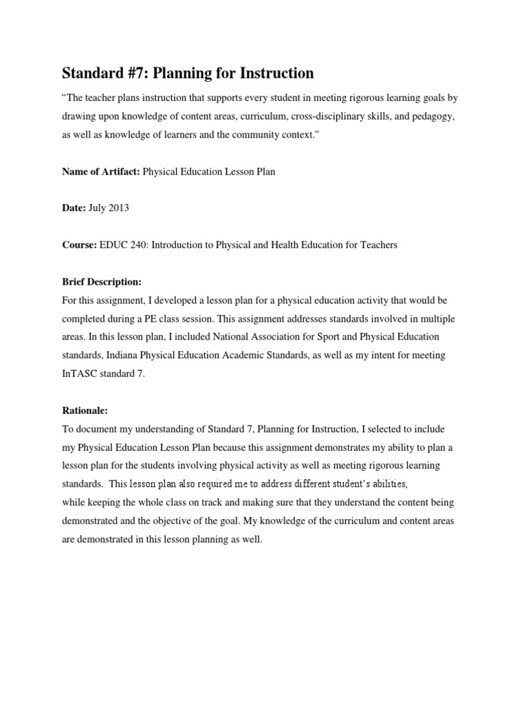Standard 7 - Pe Lesson Plan | PDF | Career & Growth | Self-Improvement