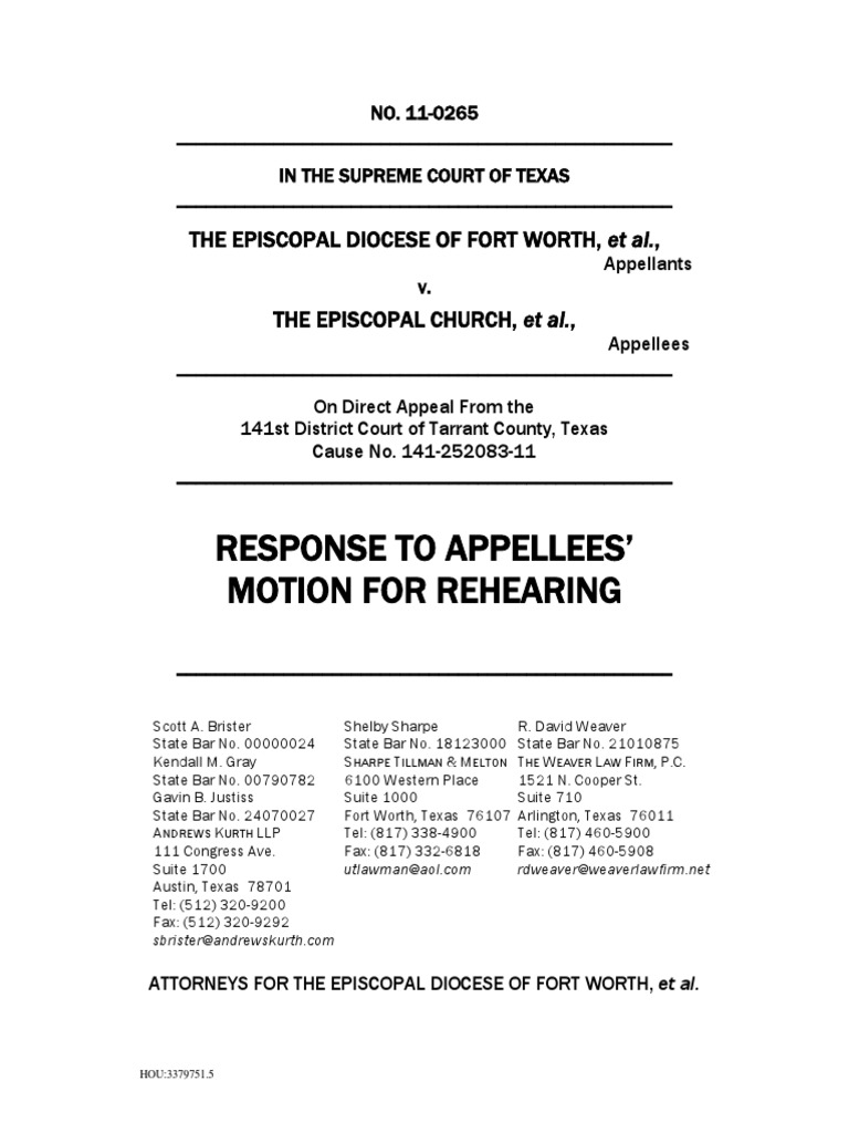 ResponsetoMotion Rehearing | PDF | Lawsuit | Supreme Court Of The ...