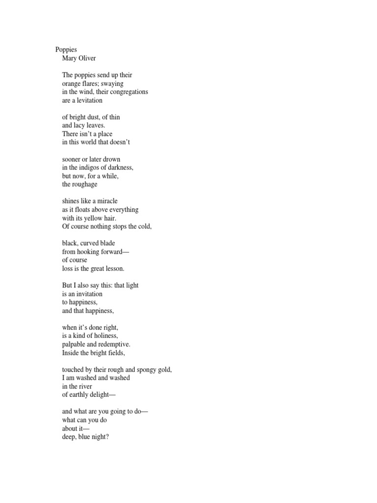 Poppies - Mary Oliver | PDF