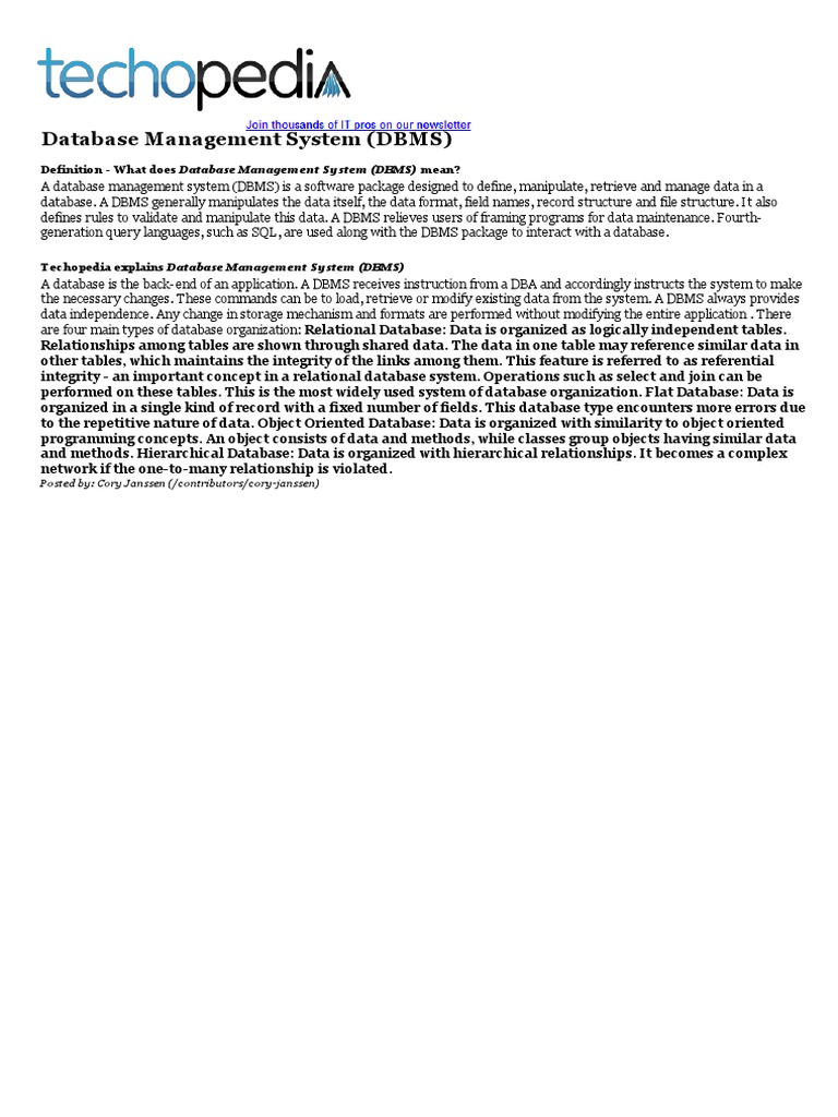 What Is A Database Management System (DBMS) - Definition From Techopedia | PDF