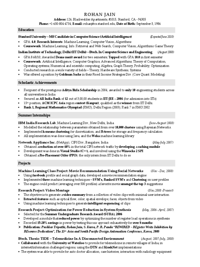 A Resume of An IITian | PDF | Machine Learning | Computer Science