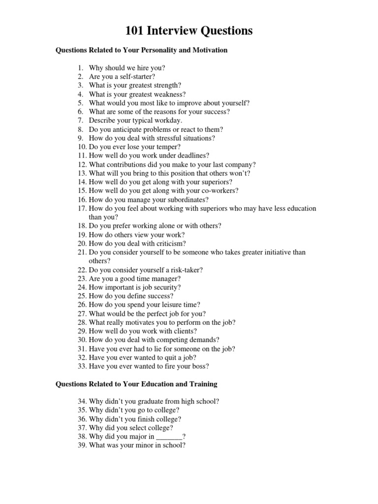 101 Interview Questions | PDF | Graduate School | Secondary School