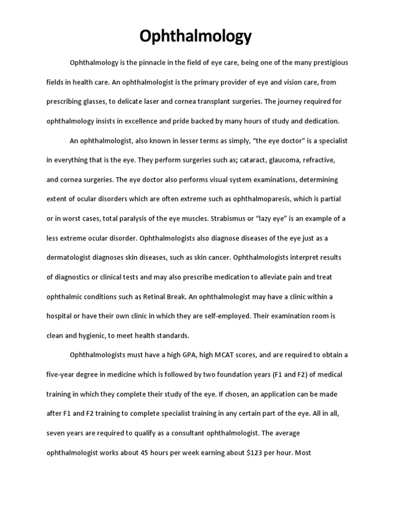 Ophthalmology Essay | PDF | Ophthalmology | Optometry