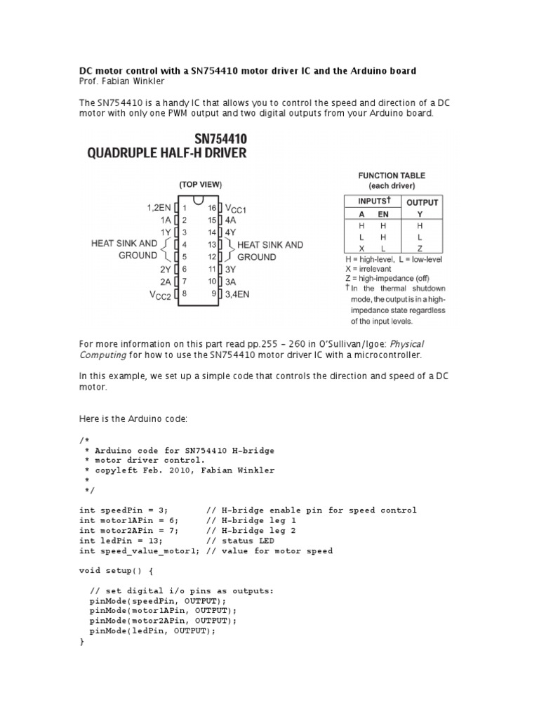 Sn754410 Arduino | PDF | Electric Motor | Transmission (Mechanics)