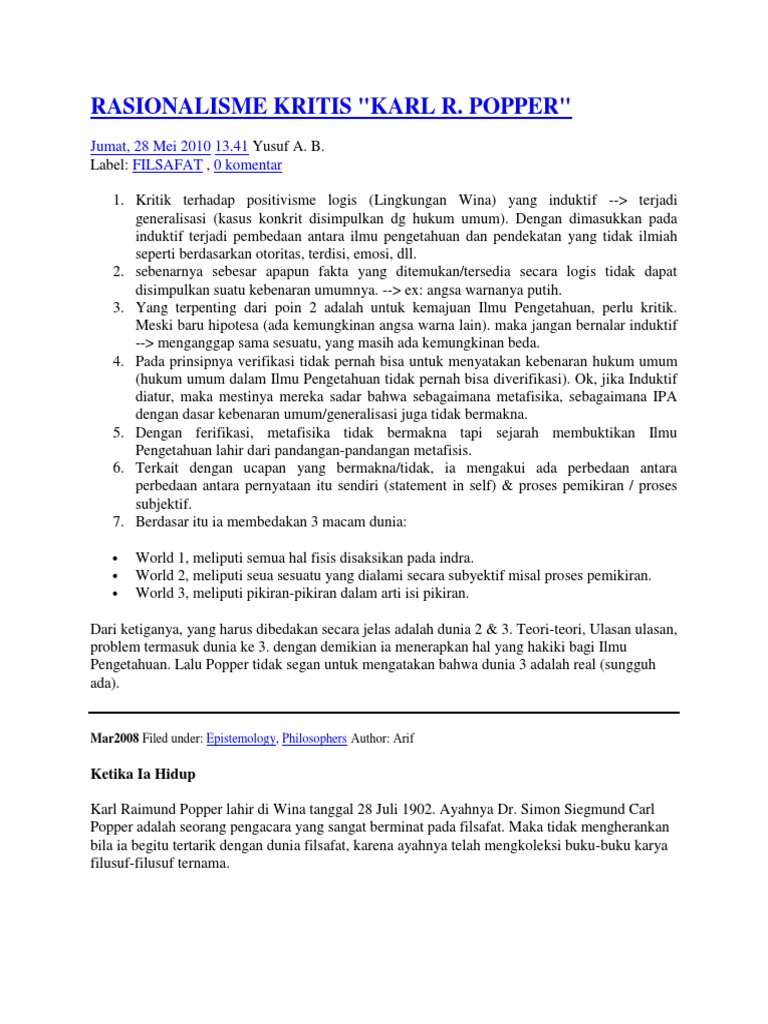 Rasionalisme Kritis | PDF | Ilmu Sosial | Filsafat