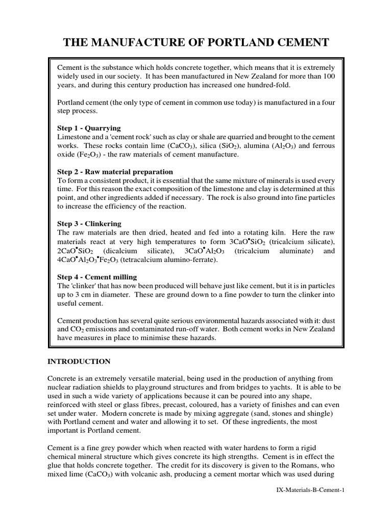 Cement Portland - Manufacturing Process | PDF