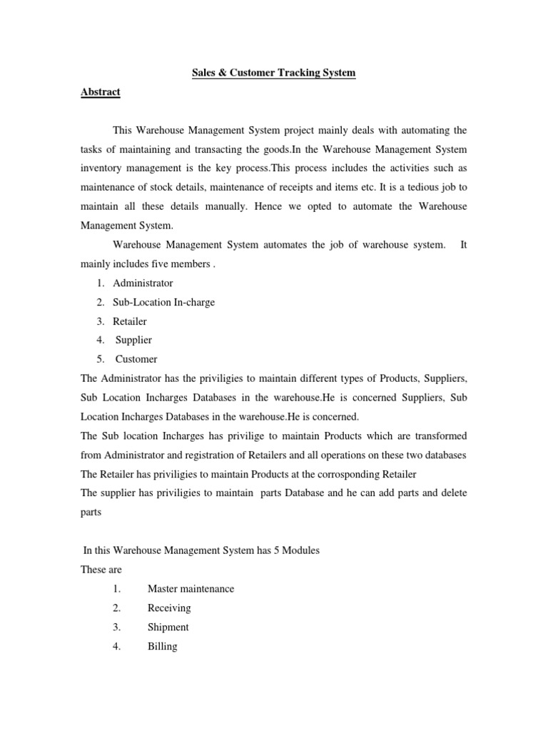 Sales & Customer Tracking System | PDF | Warehouse | Databases