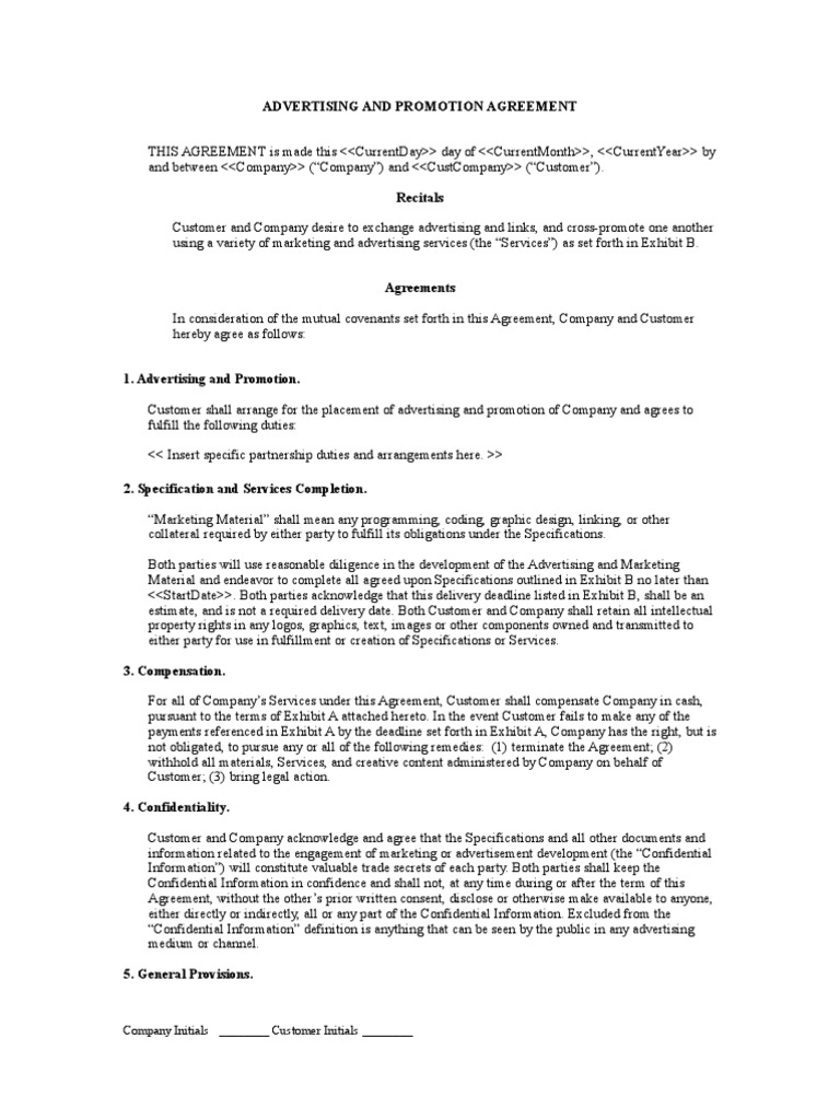 Advertising Promotion Agreement | Indemnity | Confidentiality