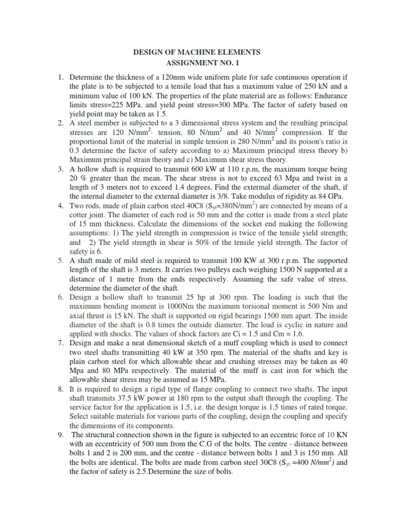 DME Assignment 1 | PDF | Strength Of Materials | Yield (Engineering)