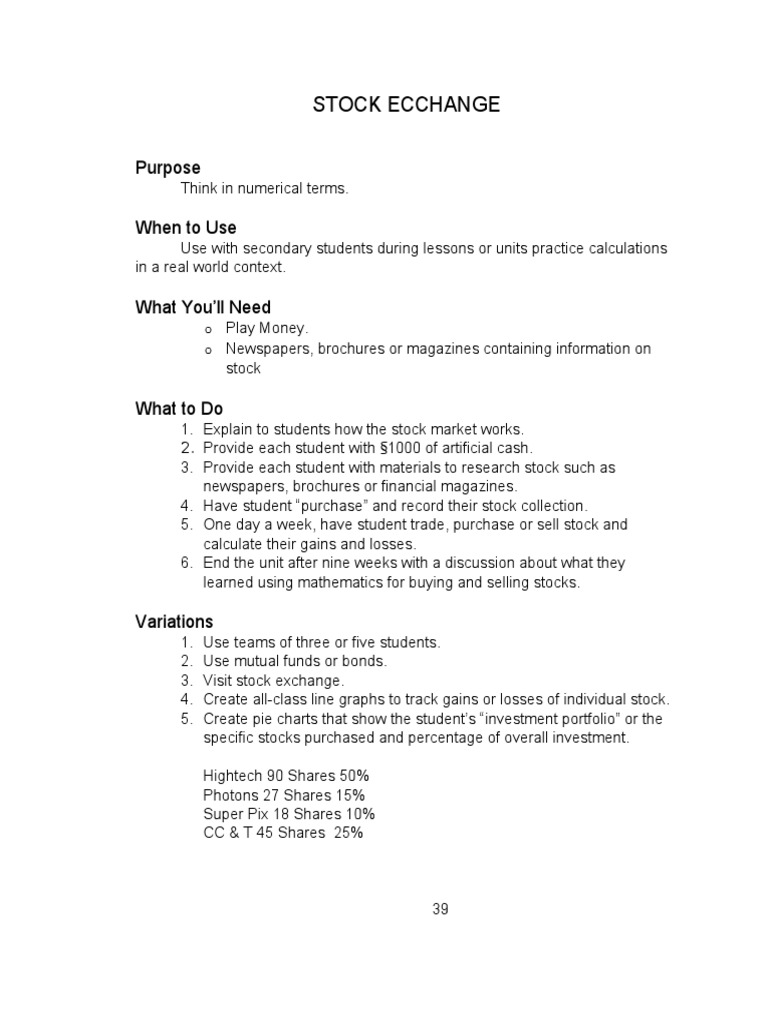 Stock Market Simulation for Students | PDF | Business