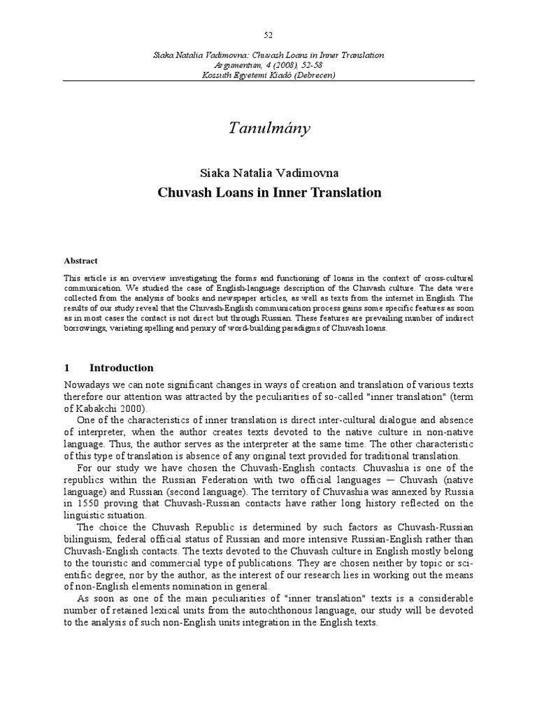 Tanulmány: Chuvash Loans in Inner Translation | PDF