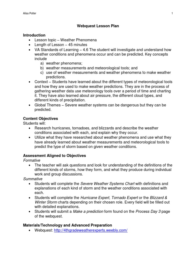 Webquest Lesson Plan | PDF | Cloud | Meteorology