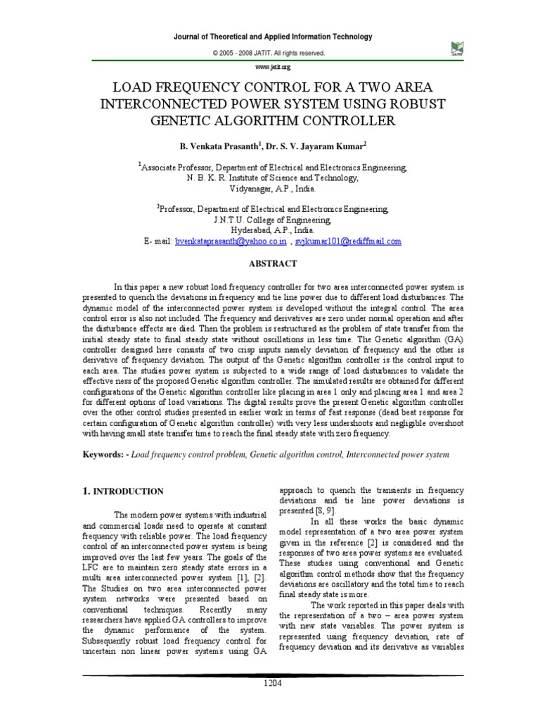 Downloadload Frequency Control For A Two Area Interconnected Power System Using Robust Genetic