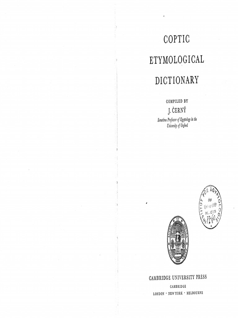 Cerny, J., Coptic Etymological Dictionary | PDF