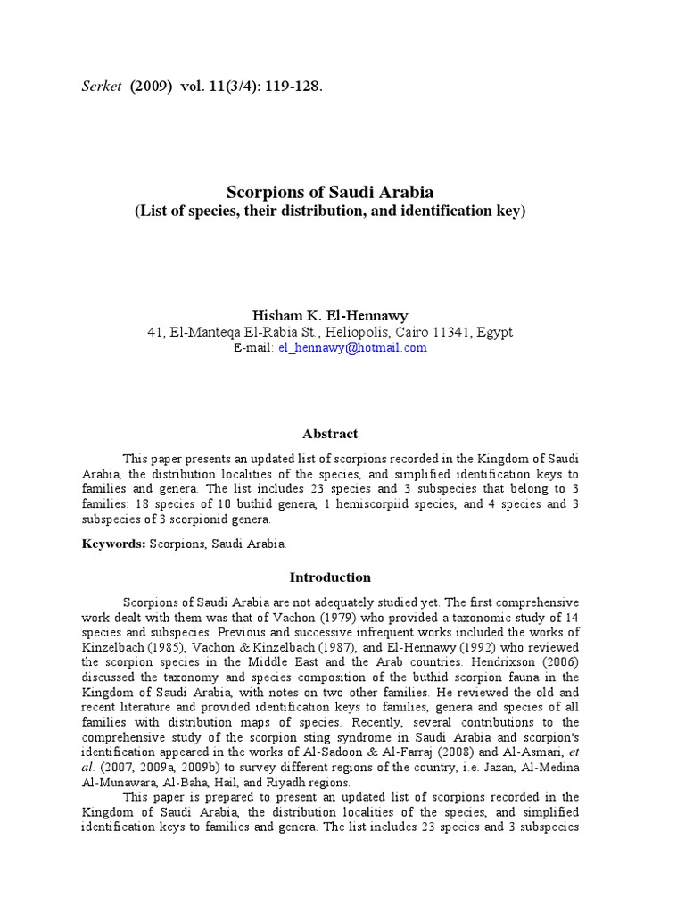 077-2009-Serket 11 (3-4) 119-128 Scorpions of Saudi Arabia | PDF ...