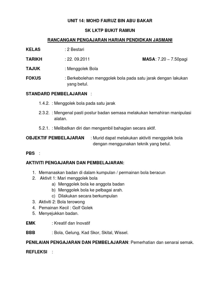 RPH PJ Tahun 2 - Unit 14 | PDF