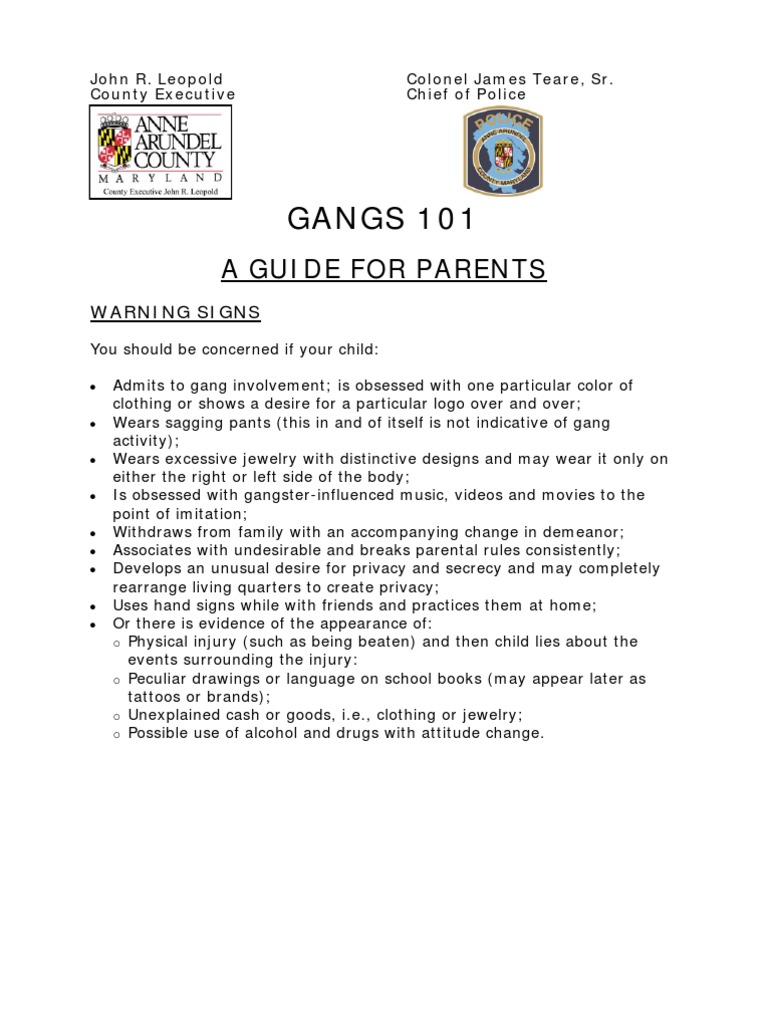 GANGS 101: A Guide For Parents | PDF | Psychological Concepts ...