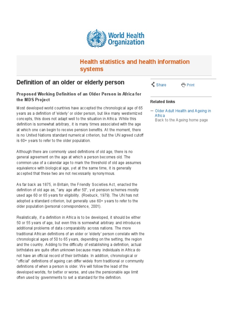 WHO _ Definition of an Older or Elderly Person | Old Age | Ageing