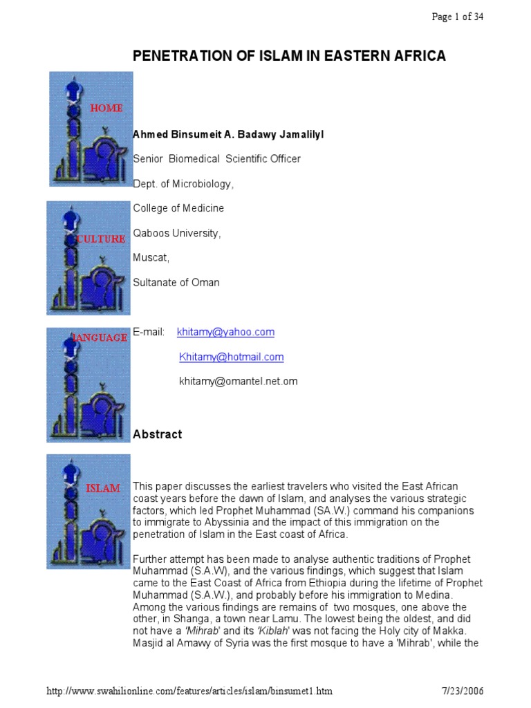 The Spread of Islam in East Africa | PDF | Mosque | Muhammad