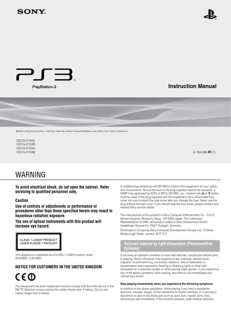 Playstation 3 User Manual | PDF