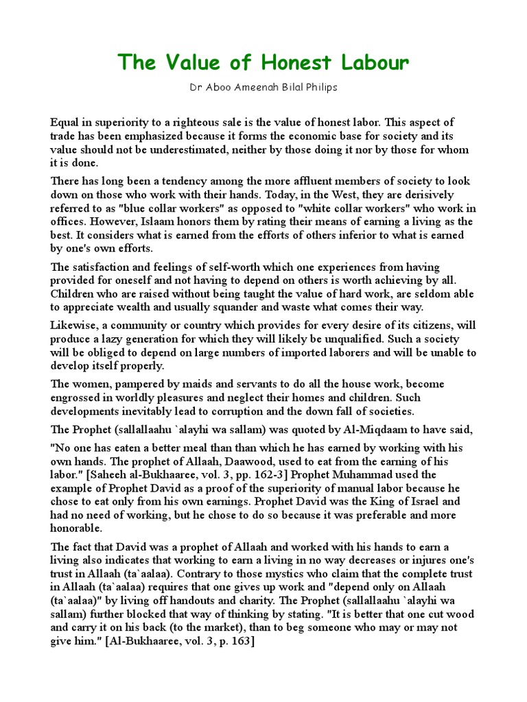 The Value of Honest Labour | PDF | Wealth | Prophet