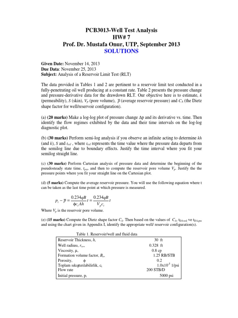 Analysis of Well Test Data to Determine Reservoir Properties from a ...
