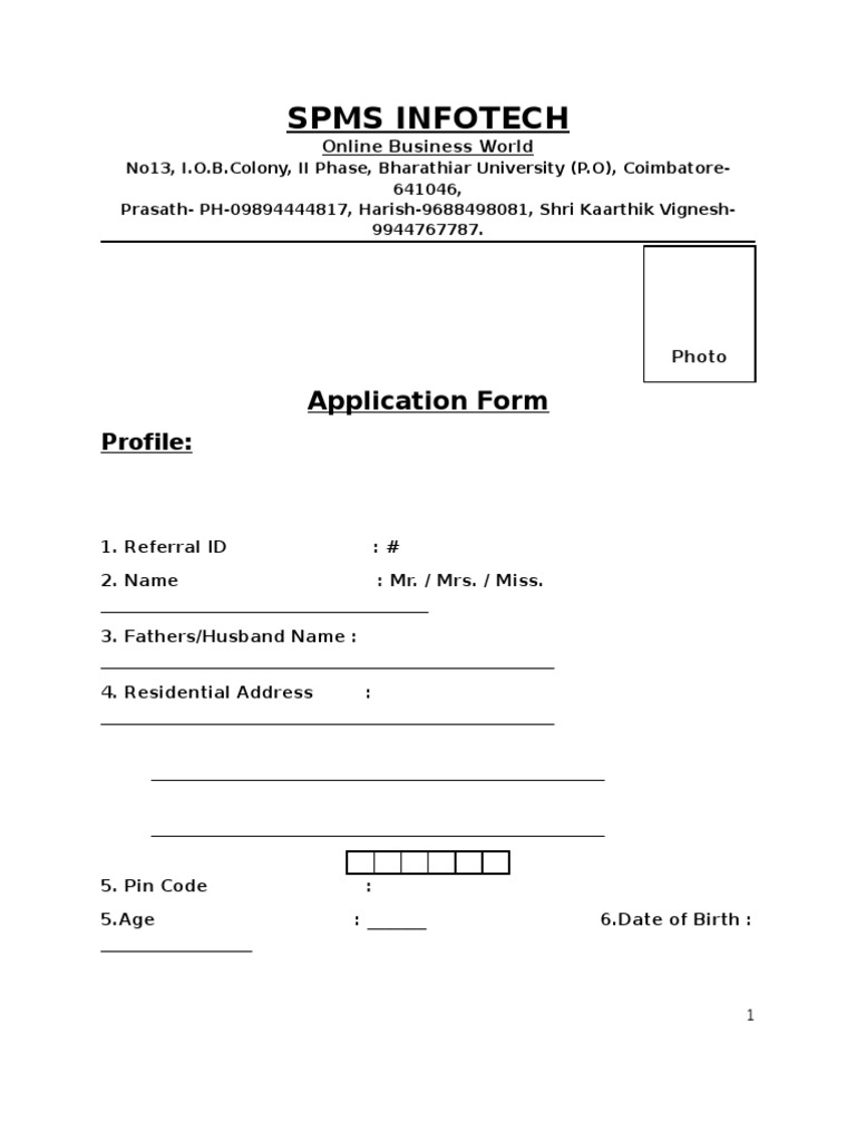 Spms Infotech: Application Form | PDF | World Wide Web | Internet & Web