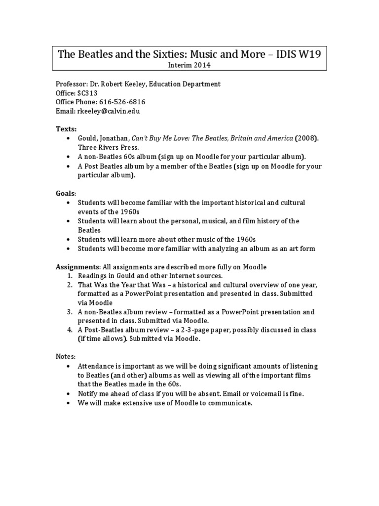 The Beatles and 1960s Music Course | PDF