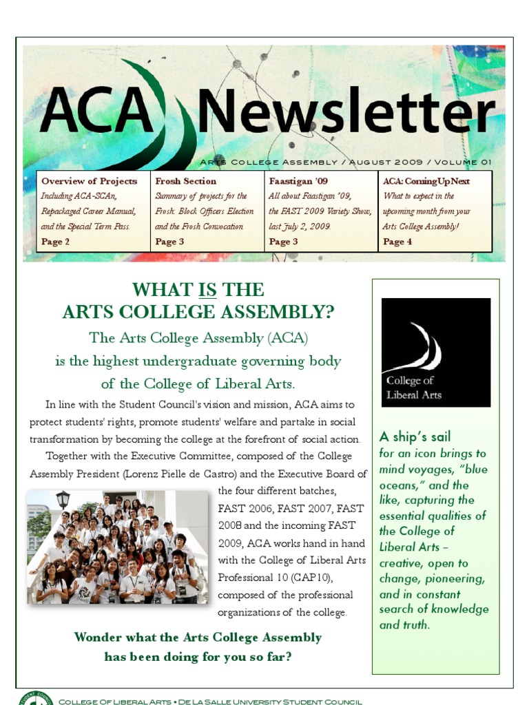 Arts College Assembly Newsletter - August 1, 2009 | PDF