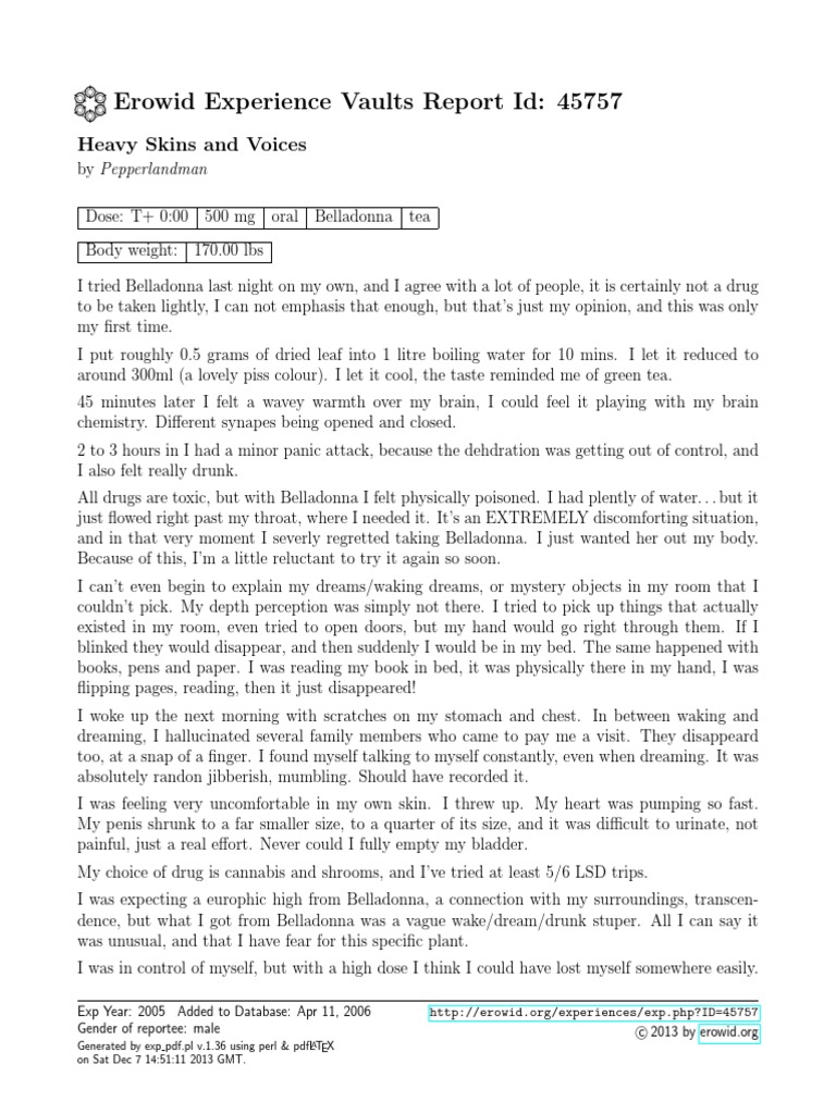 Erowid Experience Vaults Report Id: 45757: Heavy Skins and Voices | PDF ...