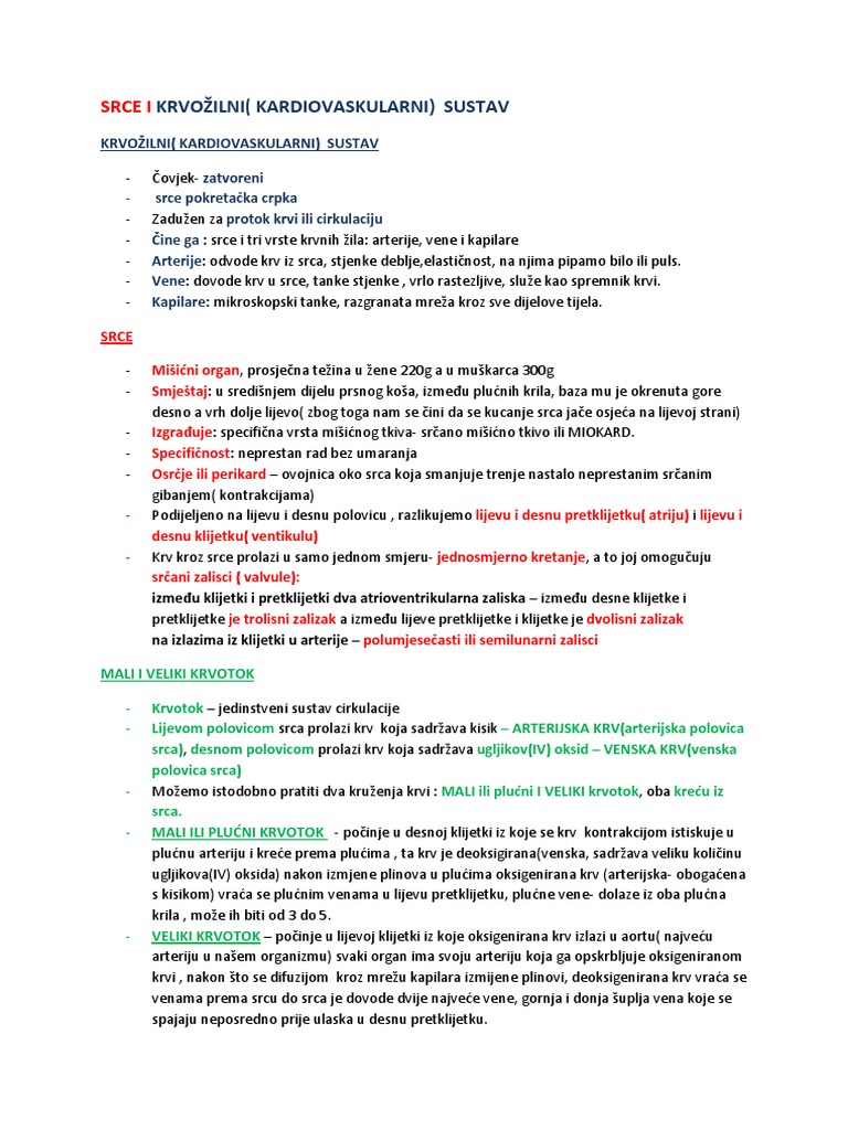 SRCE I KRVOŽILNI Sustav | PDF