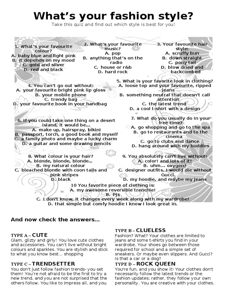 Fashion Quiz | PDF | Softlines | Cultural Trends
