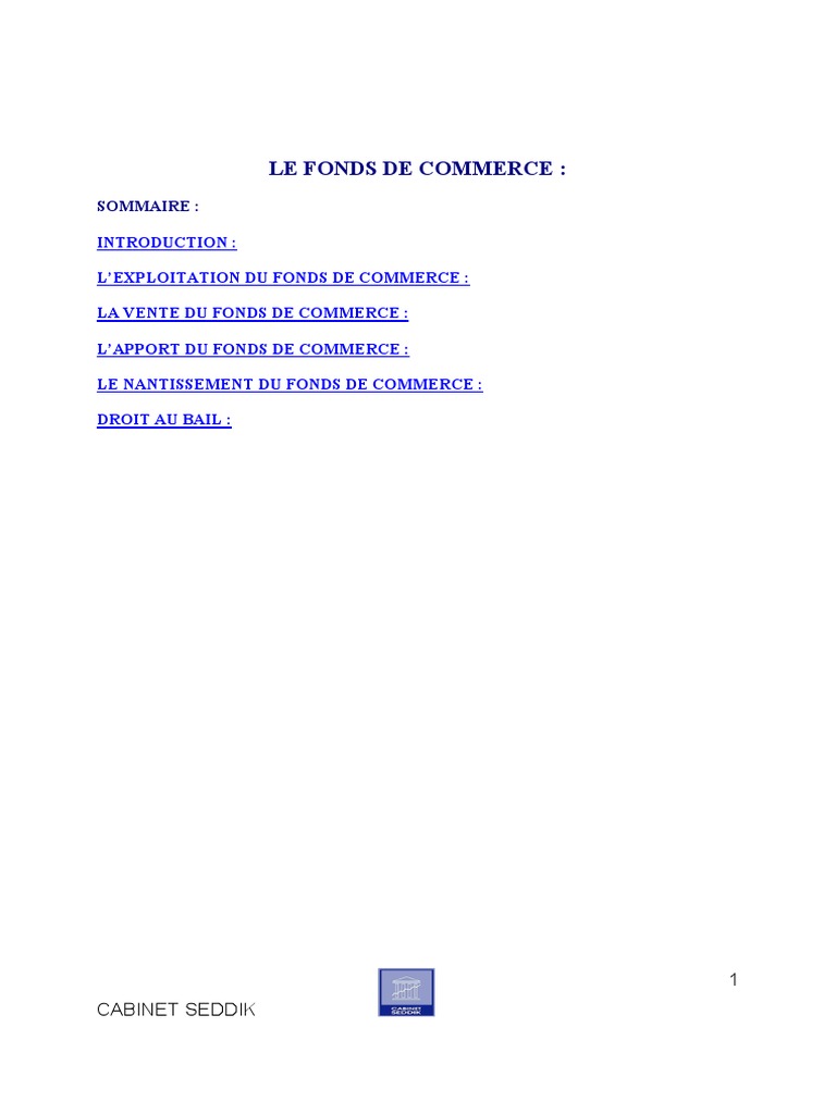 Fonds Commerce | PDF