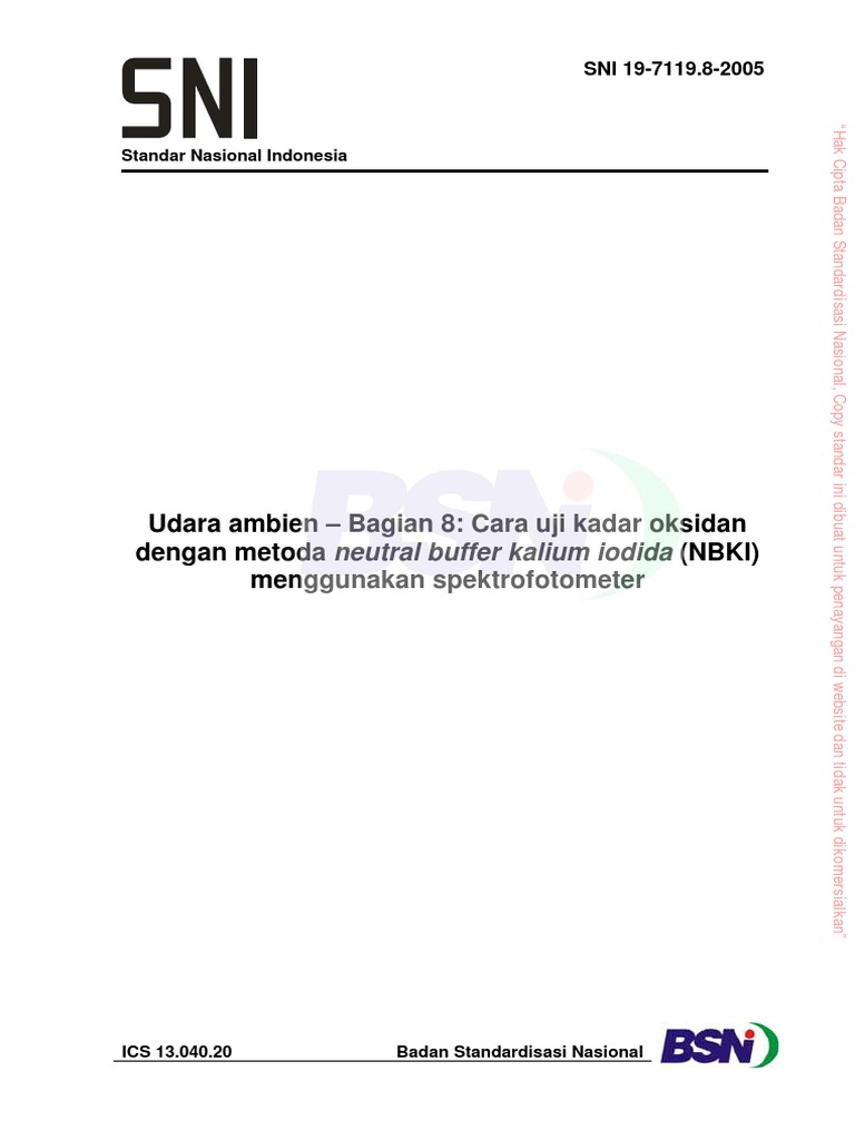 Udara Ambien - O3 - NBKI - SNI 19-7119.8-2005 PDF | PDF