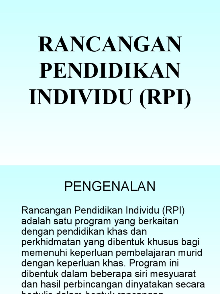 Rancangan Pendidikan Individu (Rpi) | PDF