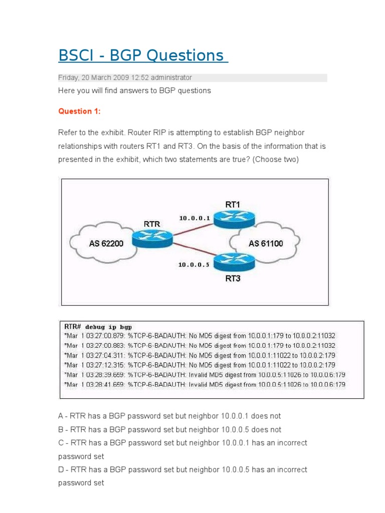 BGP Questions | PDF | Router (Computing) | Network Protocols