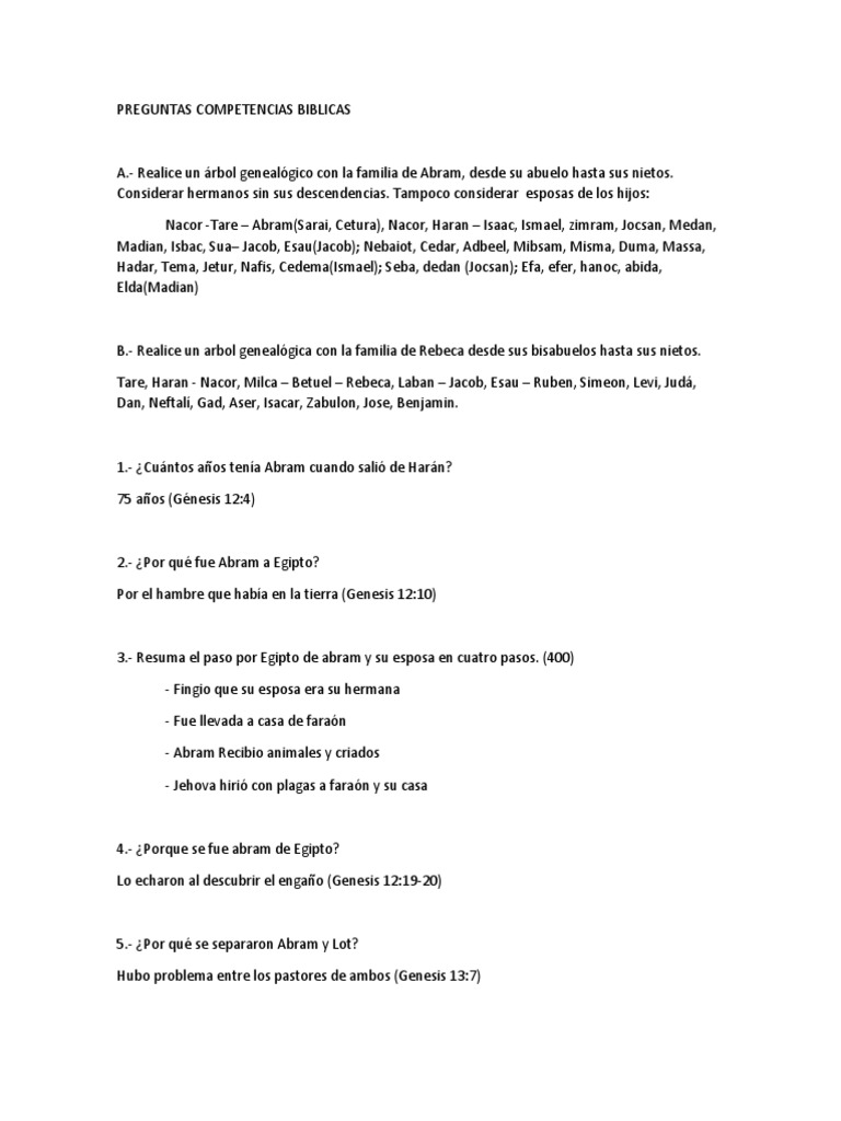 Preguntas Competencias Biblicas | PDF | Abrahán | Jacob