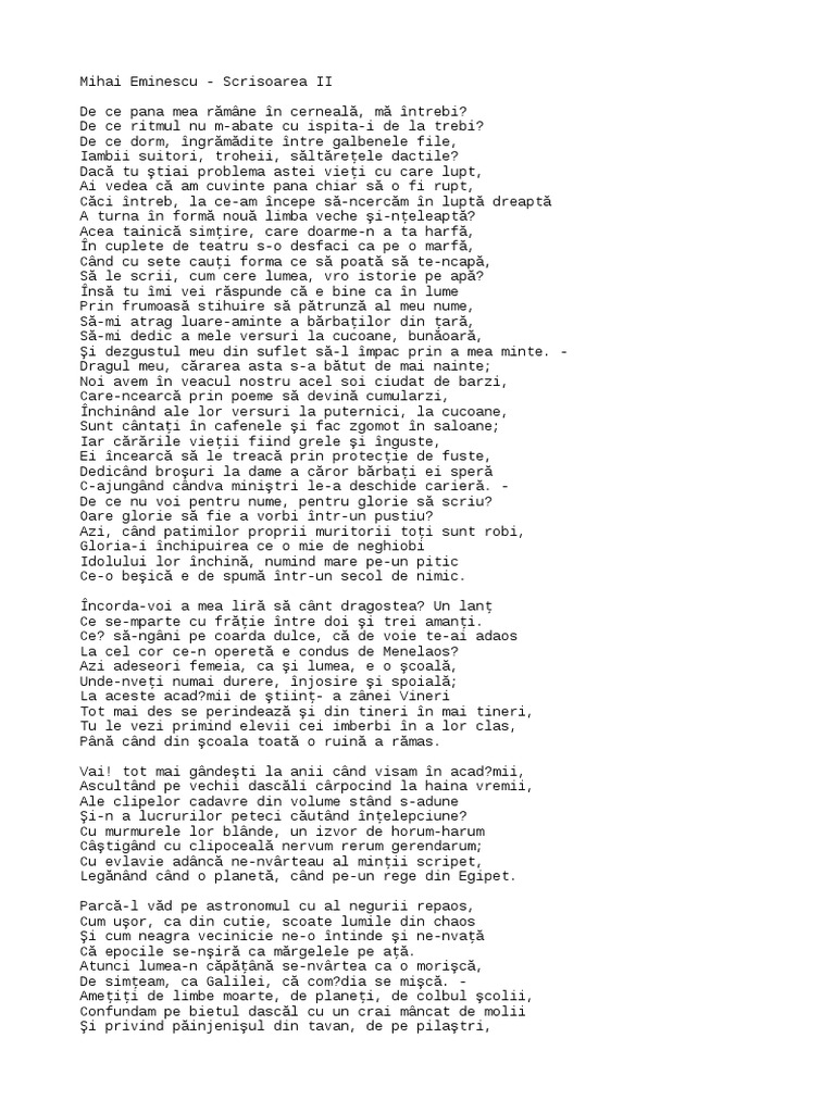 Mihai Eminescu Scrisoarea 2 | PDF
