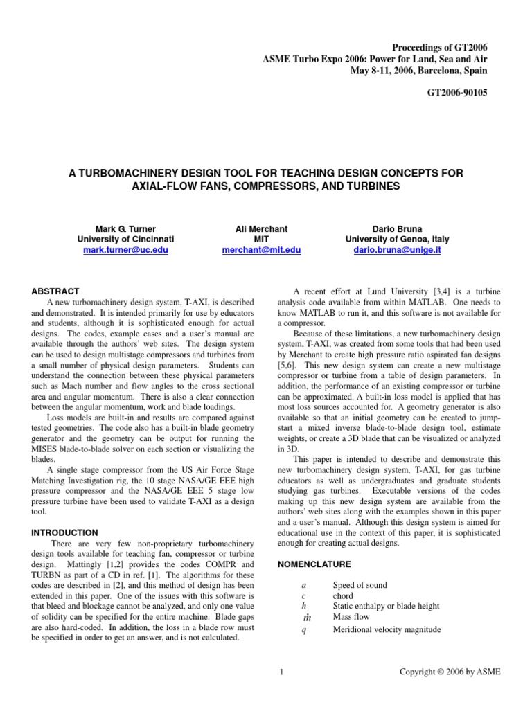 Turbomachinery Design Tools For Teaching Design Concepts For Axial Flow Fans - Compressors and ...
